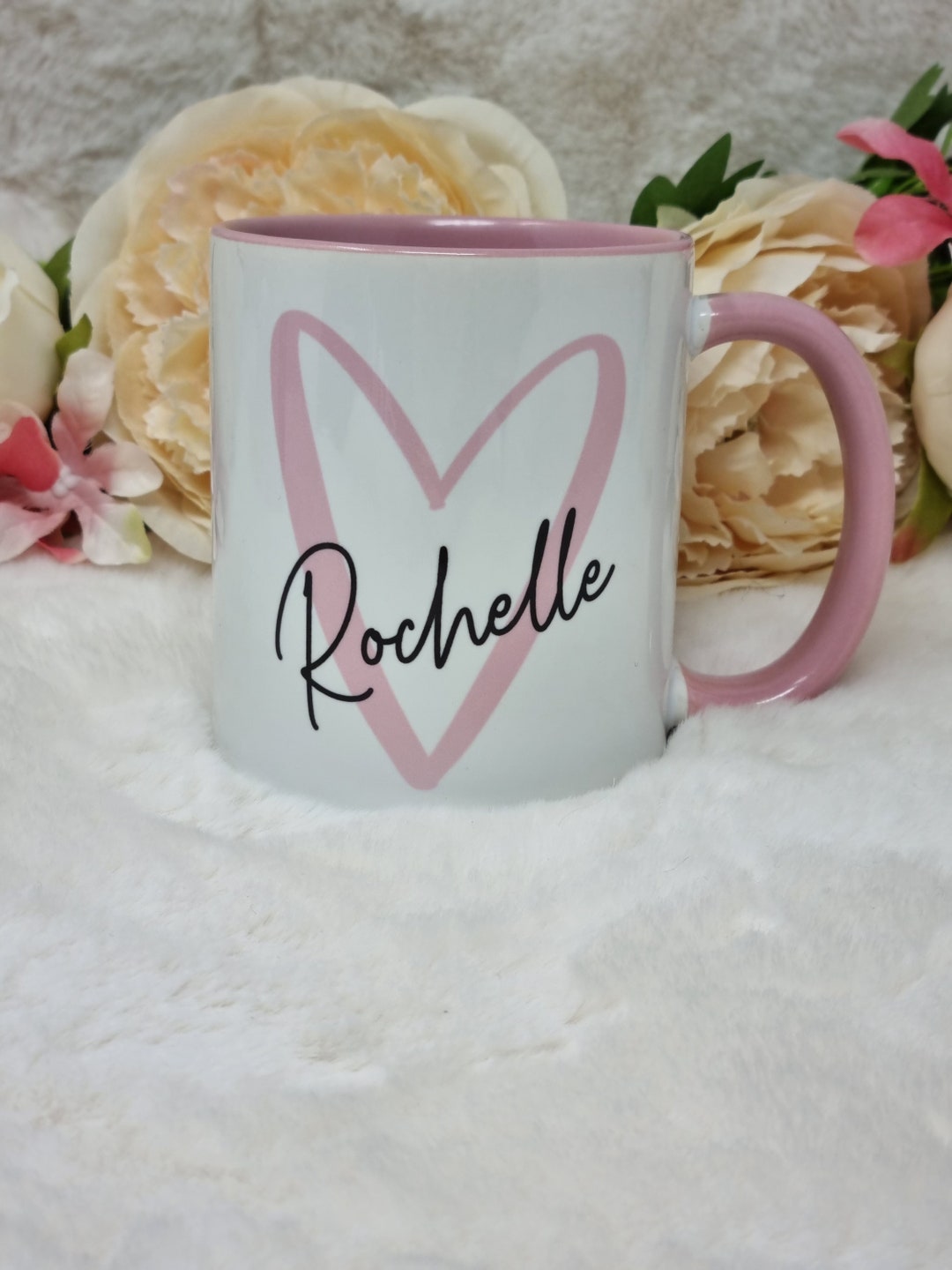Personalised Name Mug, Personalised Pink Mug, Gift For Her, Heart Mug ...