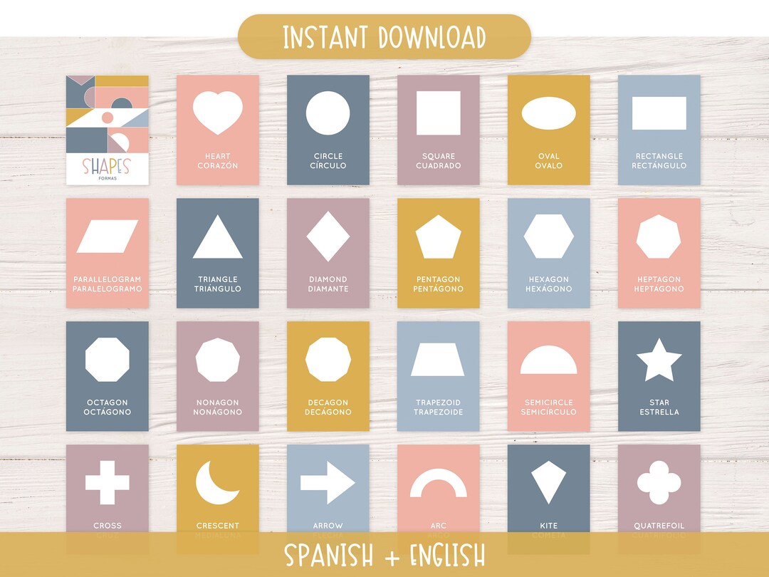 Bilingual Shapes Flashcards English and Spanish (Download Now) - Etsy