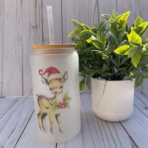 Christmas Reindeer Holiday Glass Beer Can Cup | 16 Oz Frosted Glass W ...