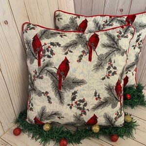 Pair of Holiday Decorative Pillows 18x18 Inches With Red Trim Lining ...