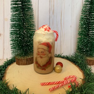 Santa Holiday Glass Beer Can Cup | 16 Oz Frosted Glass W/ Bamboo Lid ...