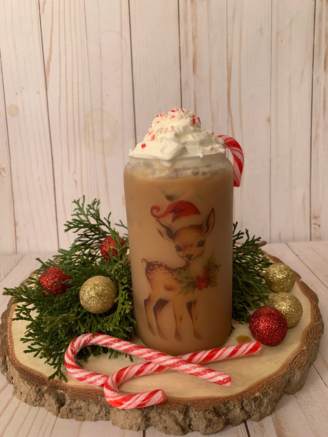 Christmas Reindeer Holiday Glass Beer Can Cup | 16 Oz Frosted Glass W ...