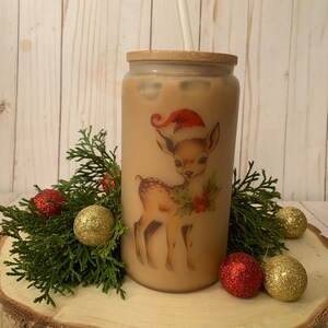 Christmas Reindeer Holder Glass Beer Can Cup 16 Oz Frosted - Etsy