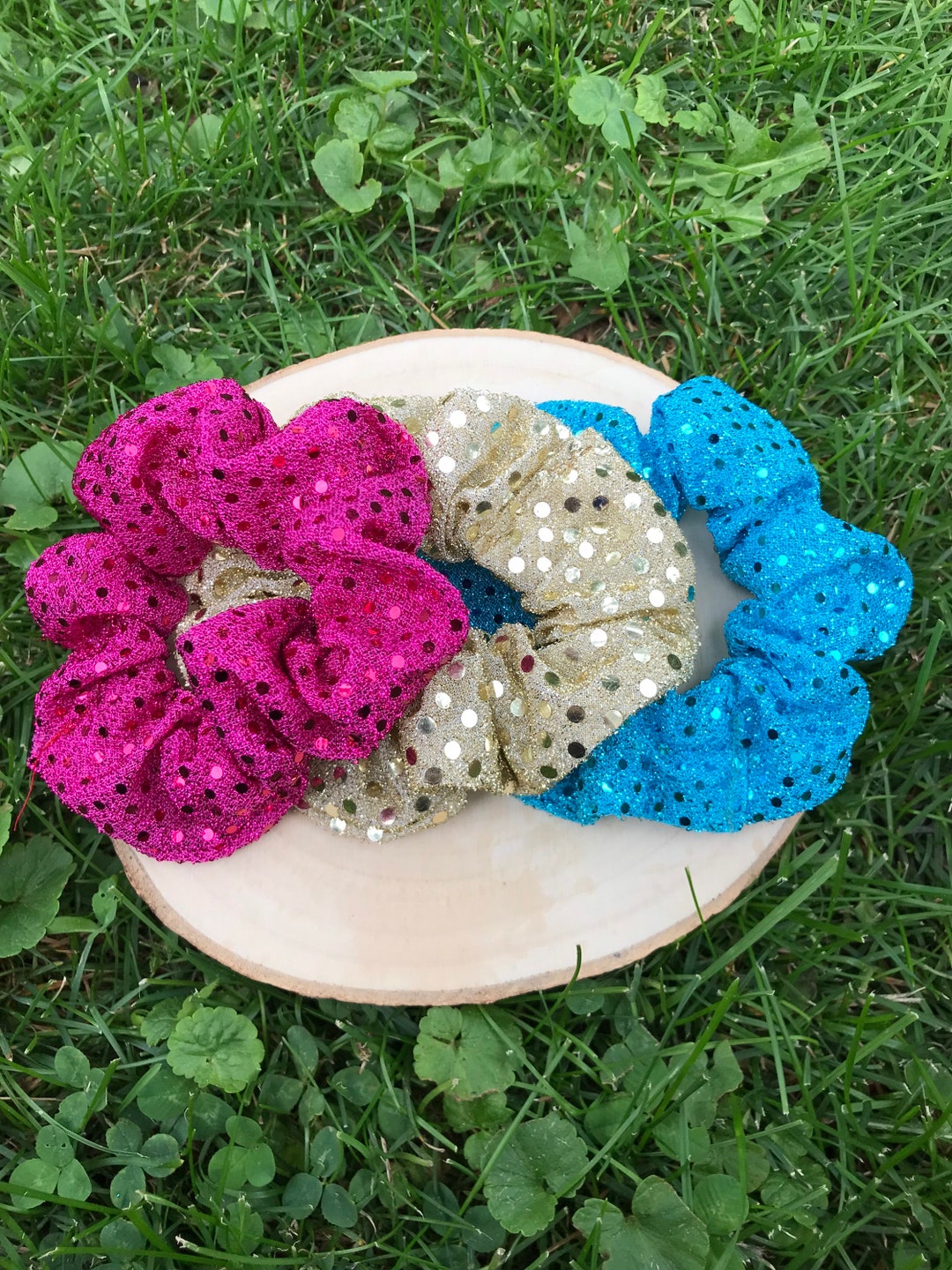 Sparkly Sequin Scrunchies Set of Three Hair Ties Hair - Etsy