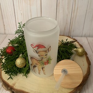 Christmas Reindeer Holder Glass Beer Can Cup 16 Oz Frosted - Etsy