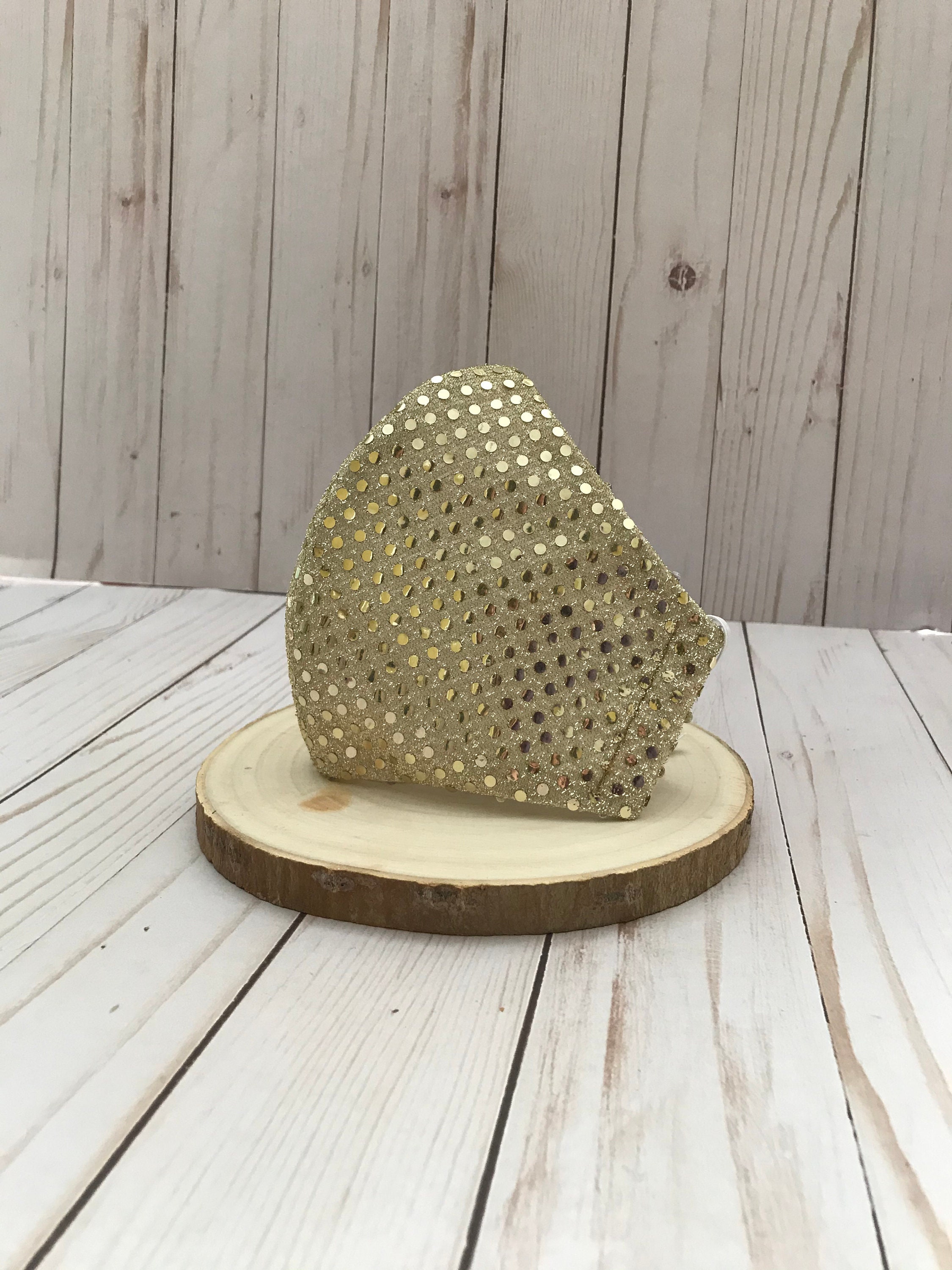 Gold sequin face mask w/filter pocket all sizes anti-dust | Etsy