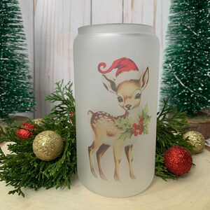 Christmas Reindeer Holder Glass Beer Can Cup 16 Oz Frosted - Etsy