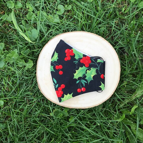Holly Face Mask Christmas face mask Reusable face mask | Etsy