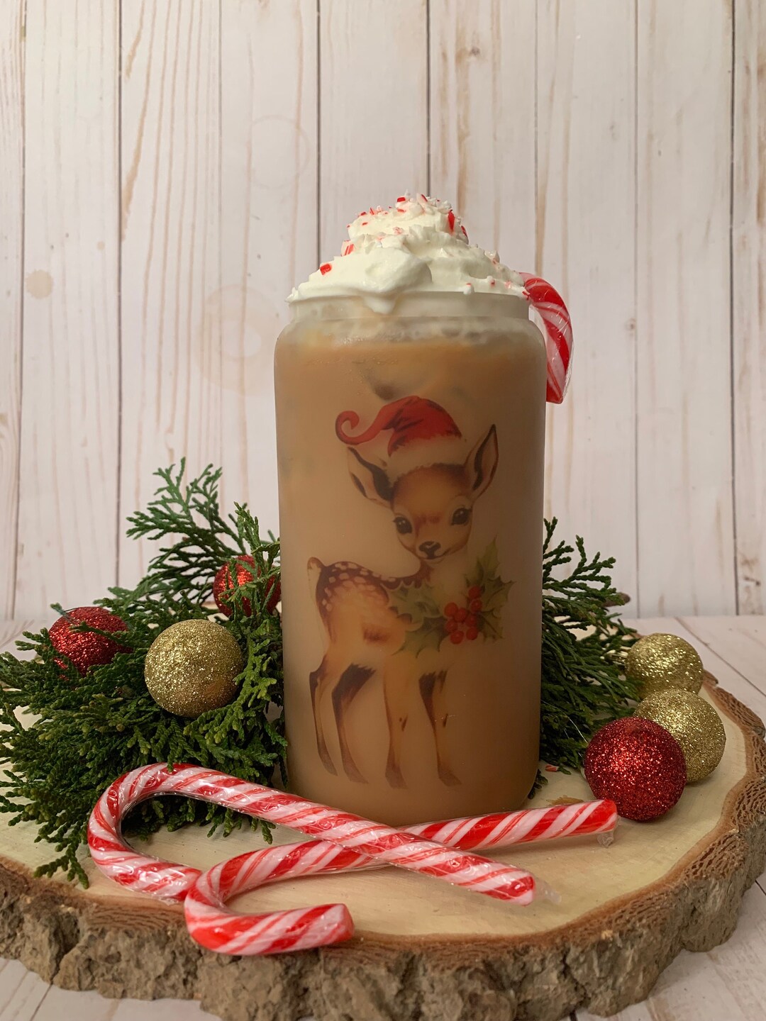 Christmas Reindeer Holder Glass Beer Can Cup 16 Oz Frosted - Etsy