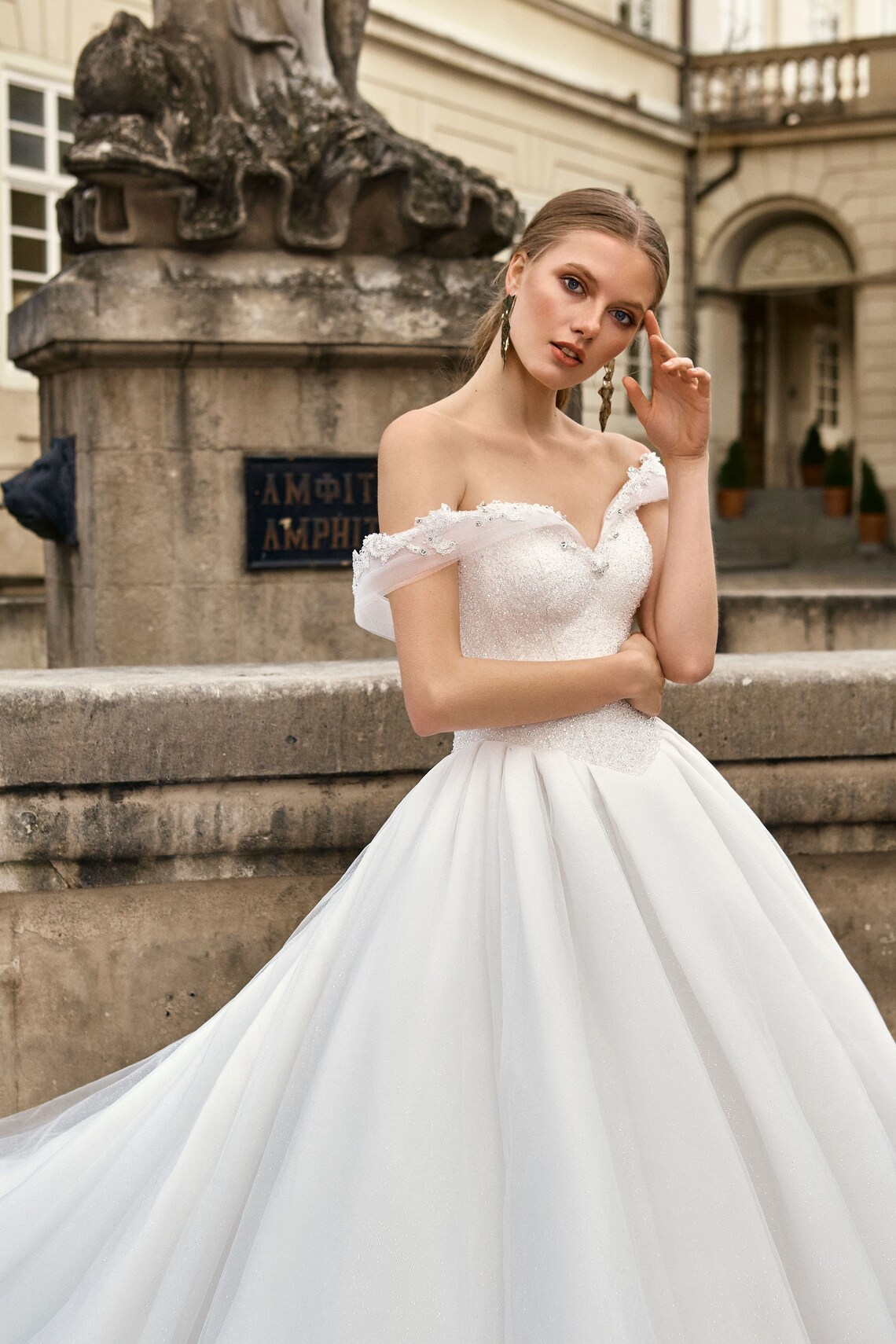Classic Ball Gown Wedding Dress Voluminous Skirt With Long Train Beaded ...