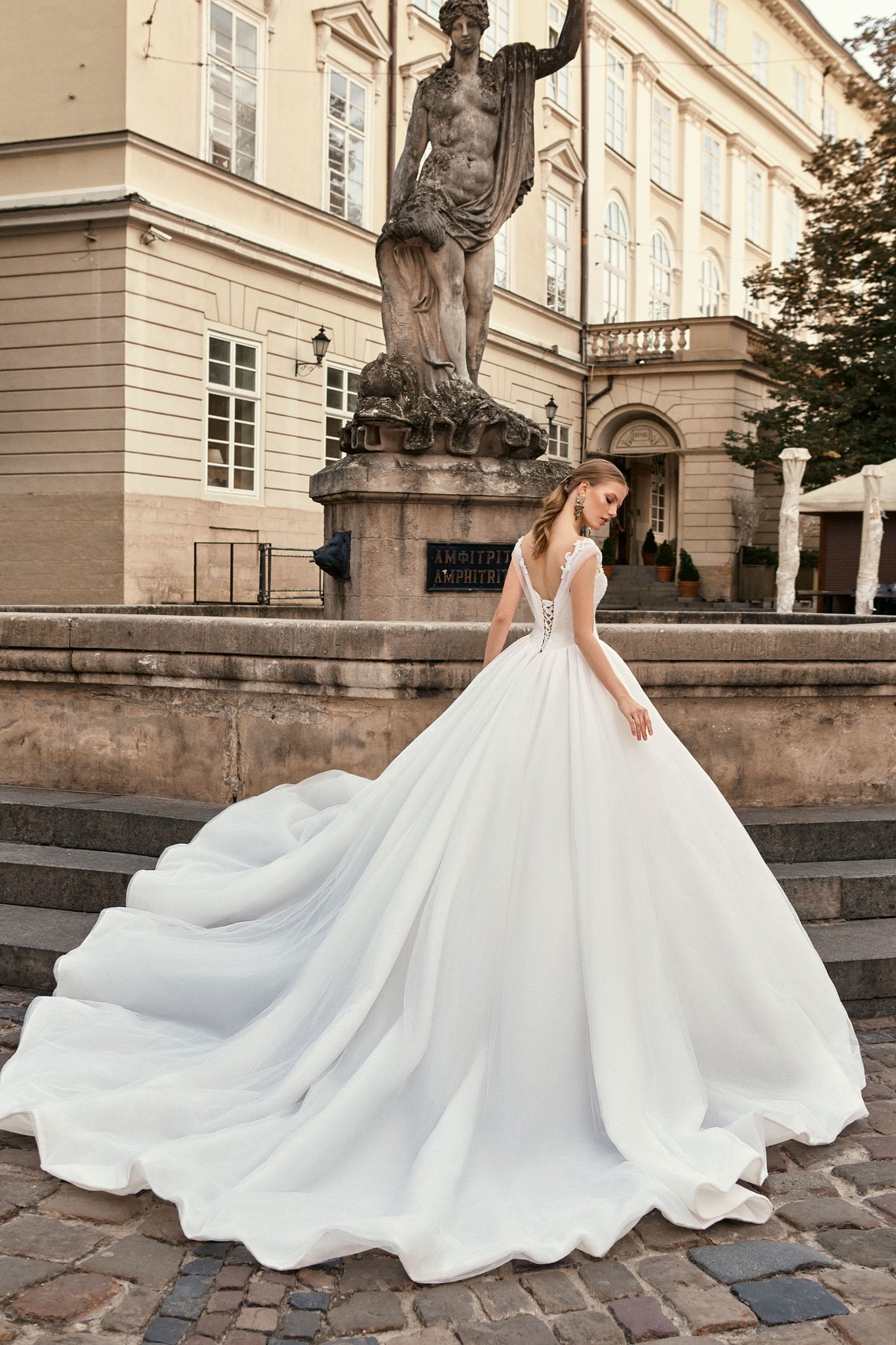 Classic Ball Gown Wedding Dress Voluminous Skirt With Long Train Beaded ...