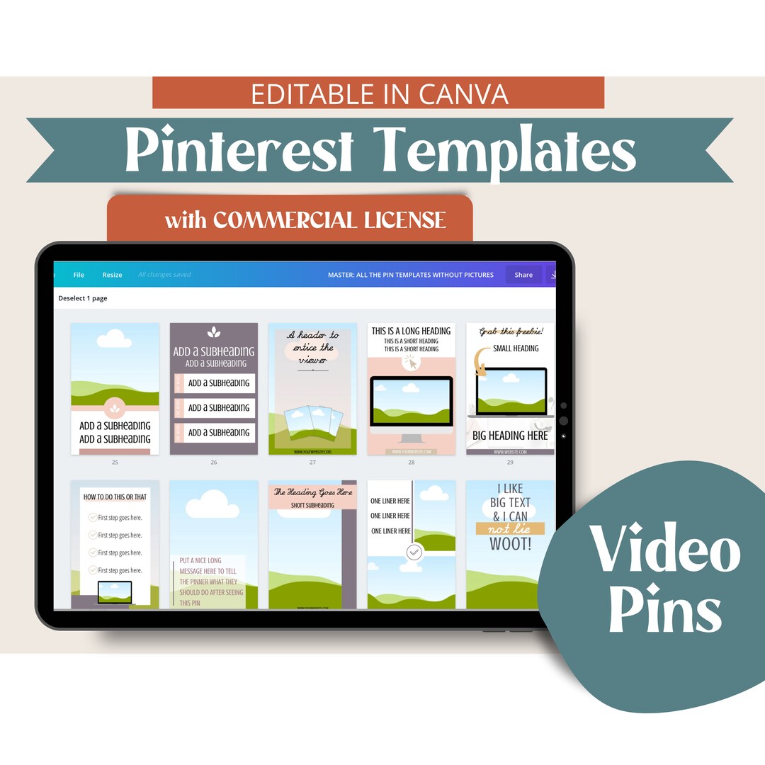CANVA PINTEREST TEMPLATES Editable Pins & Video Pins for Bloggers ...