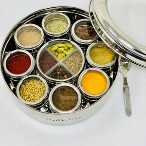 Stainless Steel Indian Spice Box, Steel Masala Dabba 12 Spices, Lid ...