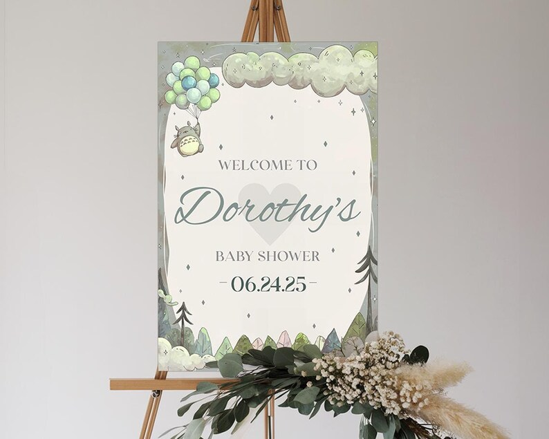 Editable Totoro Baby Shower Welcome Sign, Anime Baby Shower Poster ...