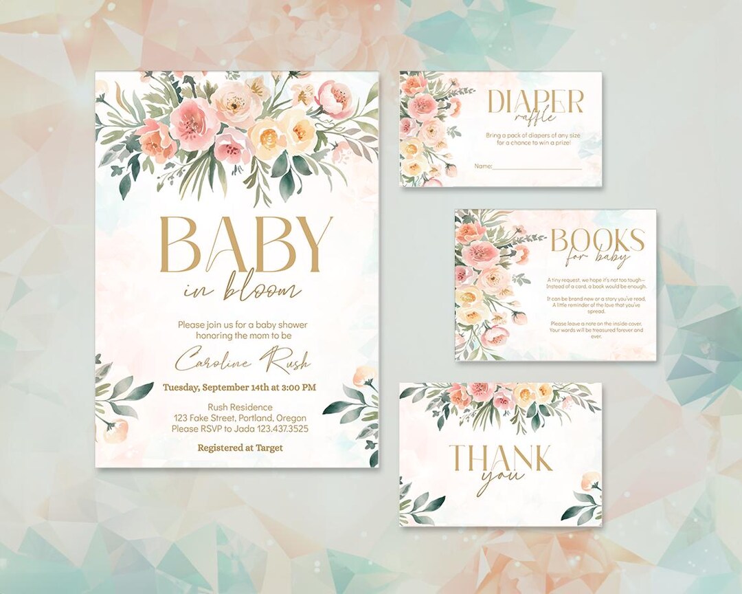 Editable Baby Shower Invitation Bundle, Wildflower Baby Shower Invite ...