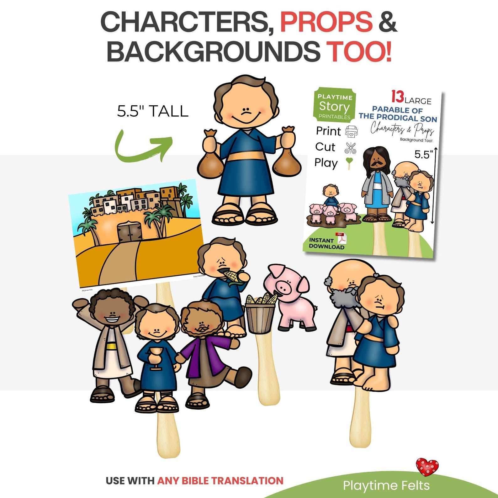 Parable of the Prodigal Son Stick Puppets Printable: New Testament ...