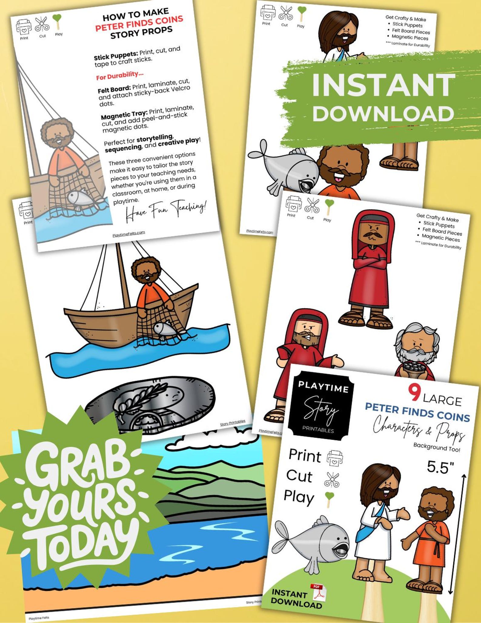 Peter Finds Coins in Fish New Testament Bible Story Activities for Kids ...