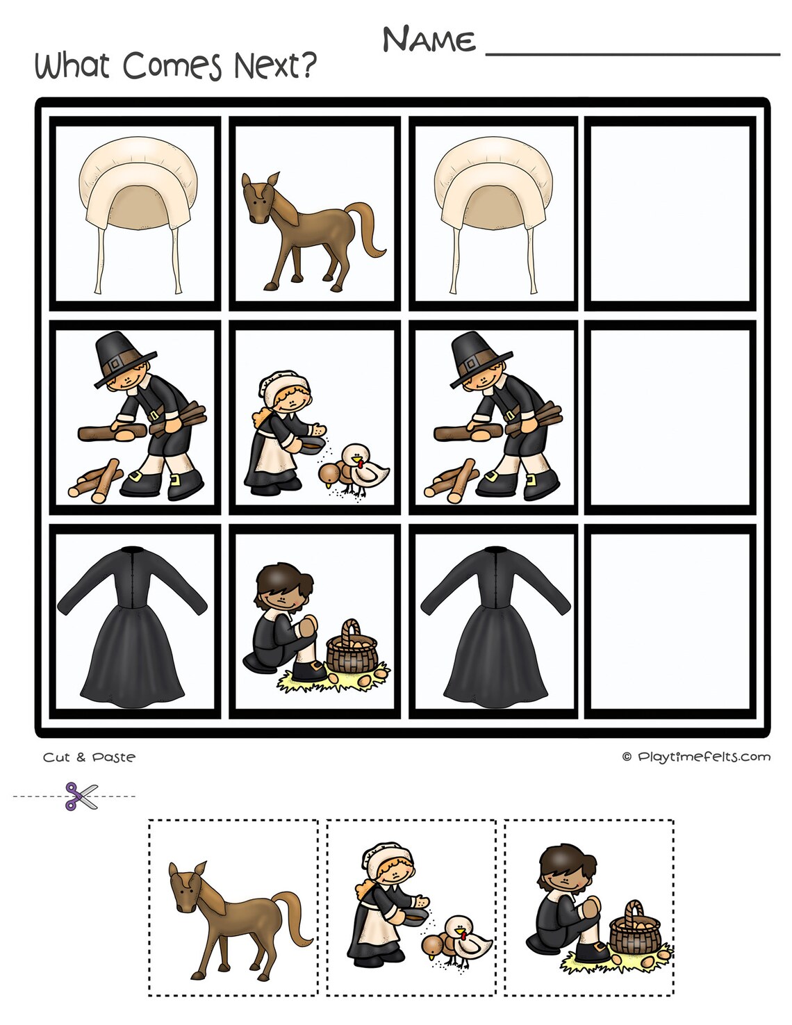 Pilgrim Chores Prek Printable Worksheets Preschool-kindergarten ...