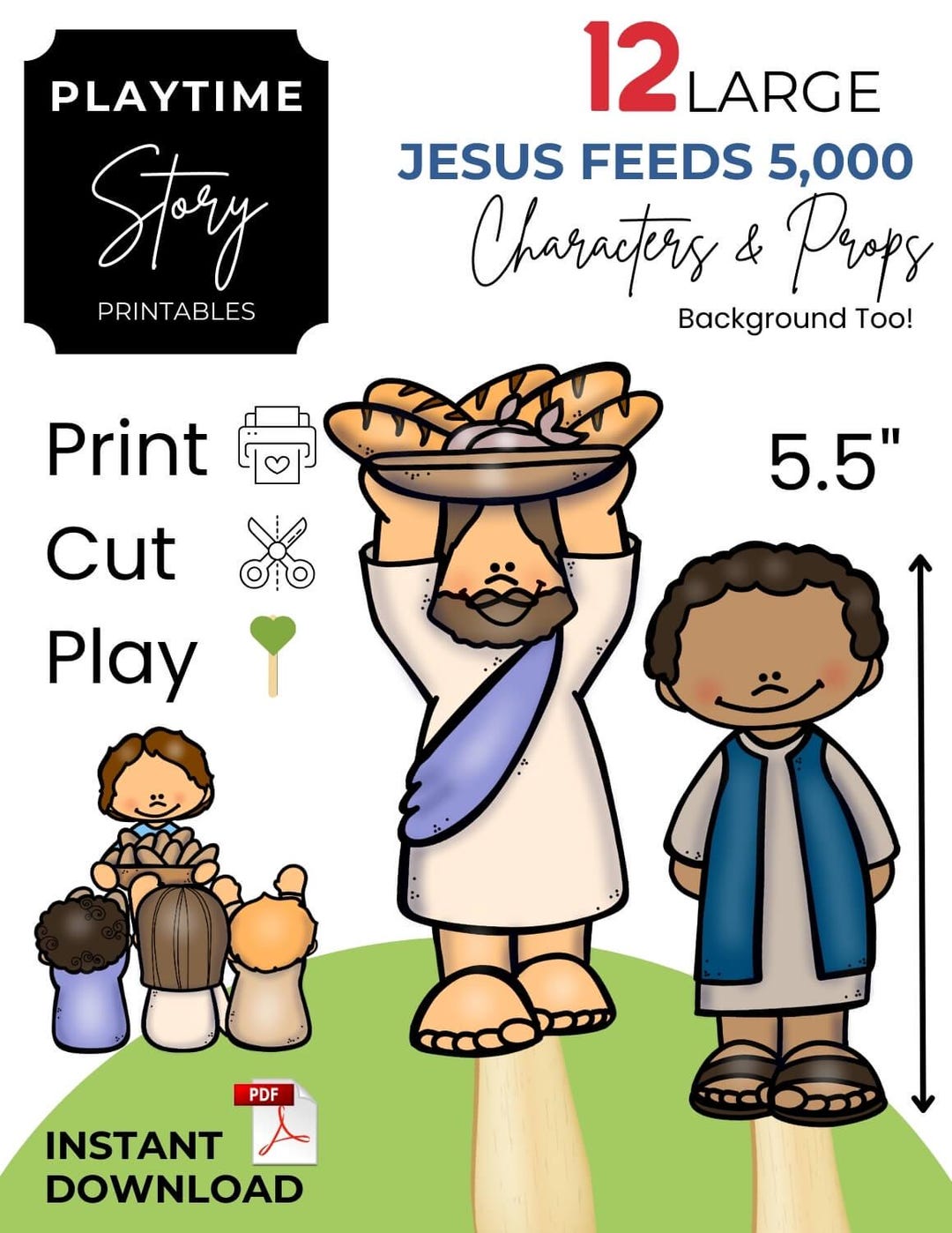 Jesus Feeds 5,000 Story: Bible Stick Puppets & Props (PDF) - Etsy