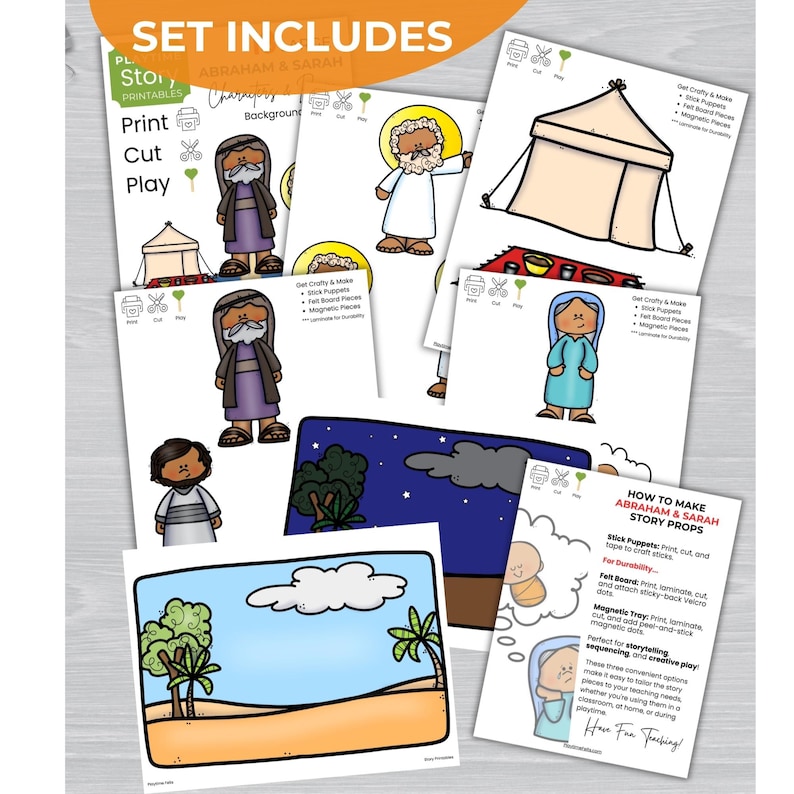 Abraham and Sarah Bible Story Printables Stick Puppets for Kids Sunday ...