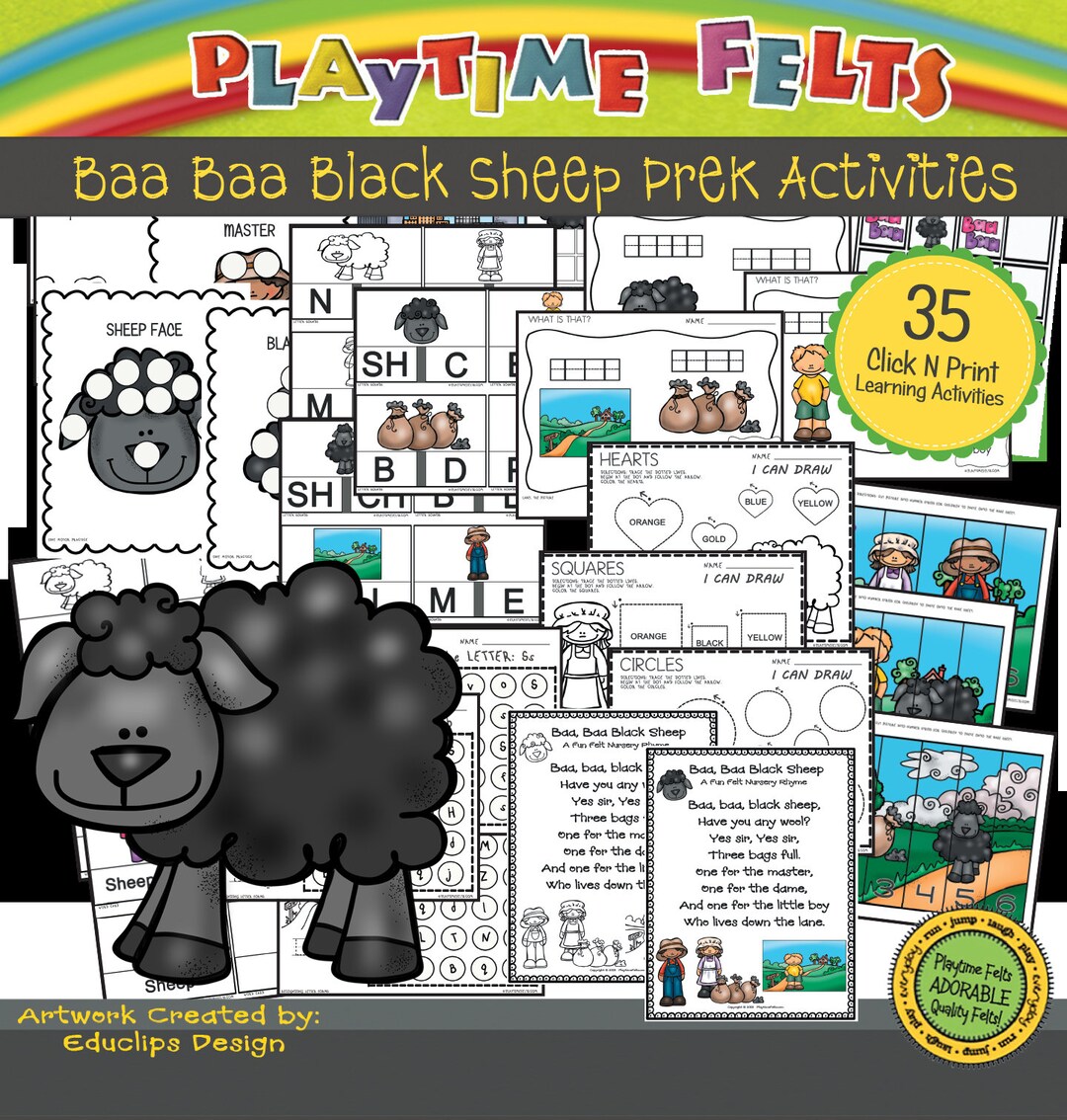 Baa Baa Black Sheep Prek Worksheets Preschool-kindergarten, Montessori ...