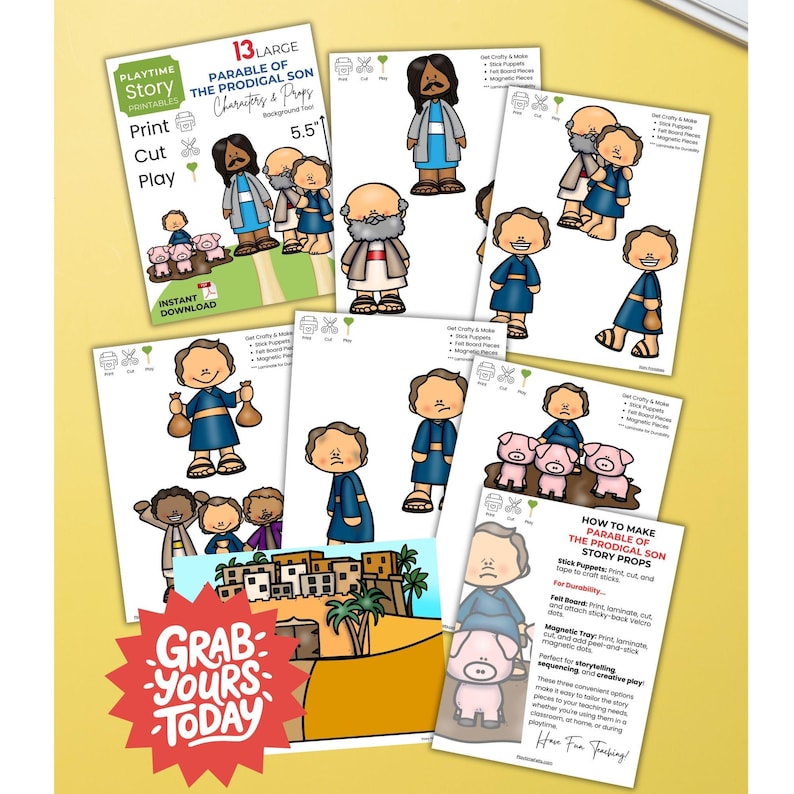 Prodigal Son Stick Puppets Printable: Bible Story Activity (PDF ...