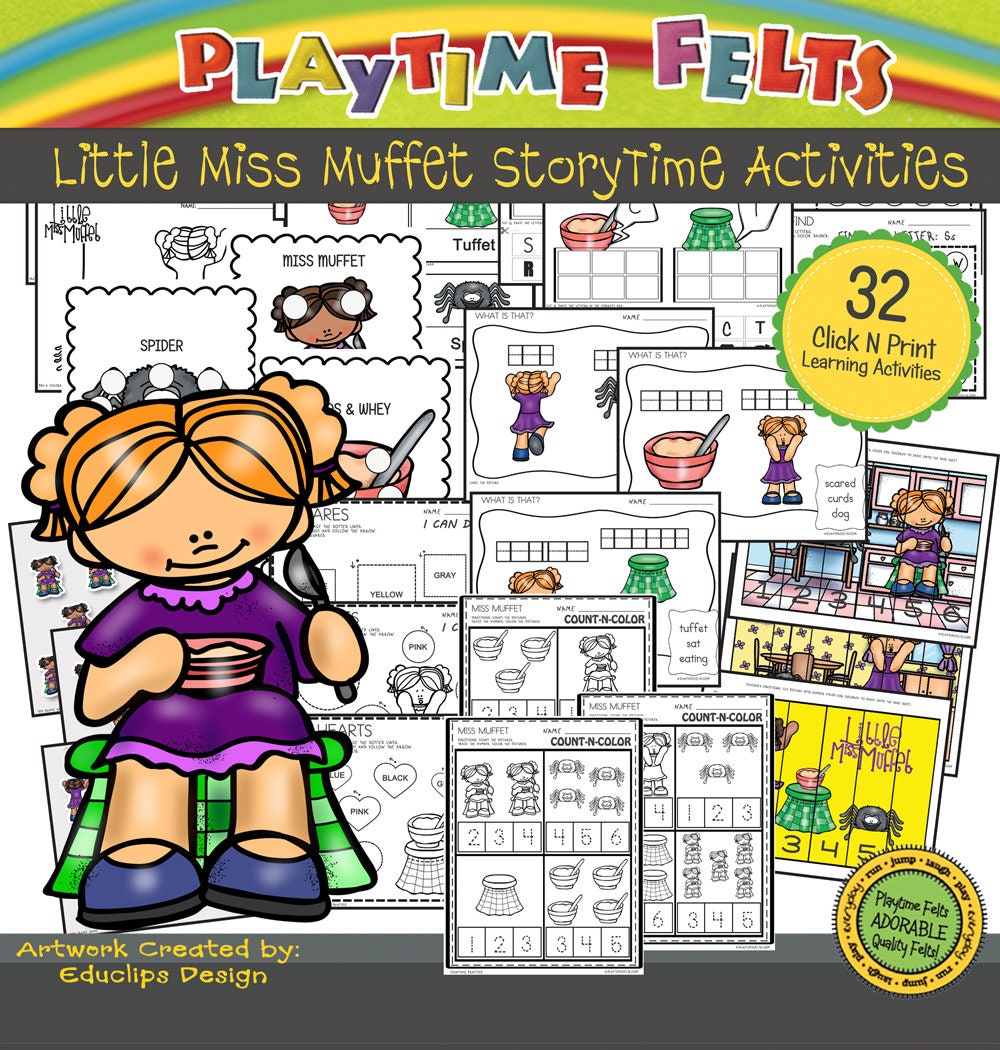 Little Miss Muffet Pre K Printable Worksheets - Etsy