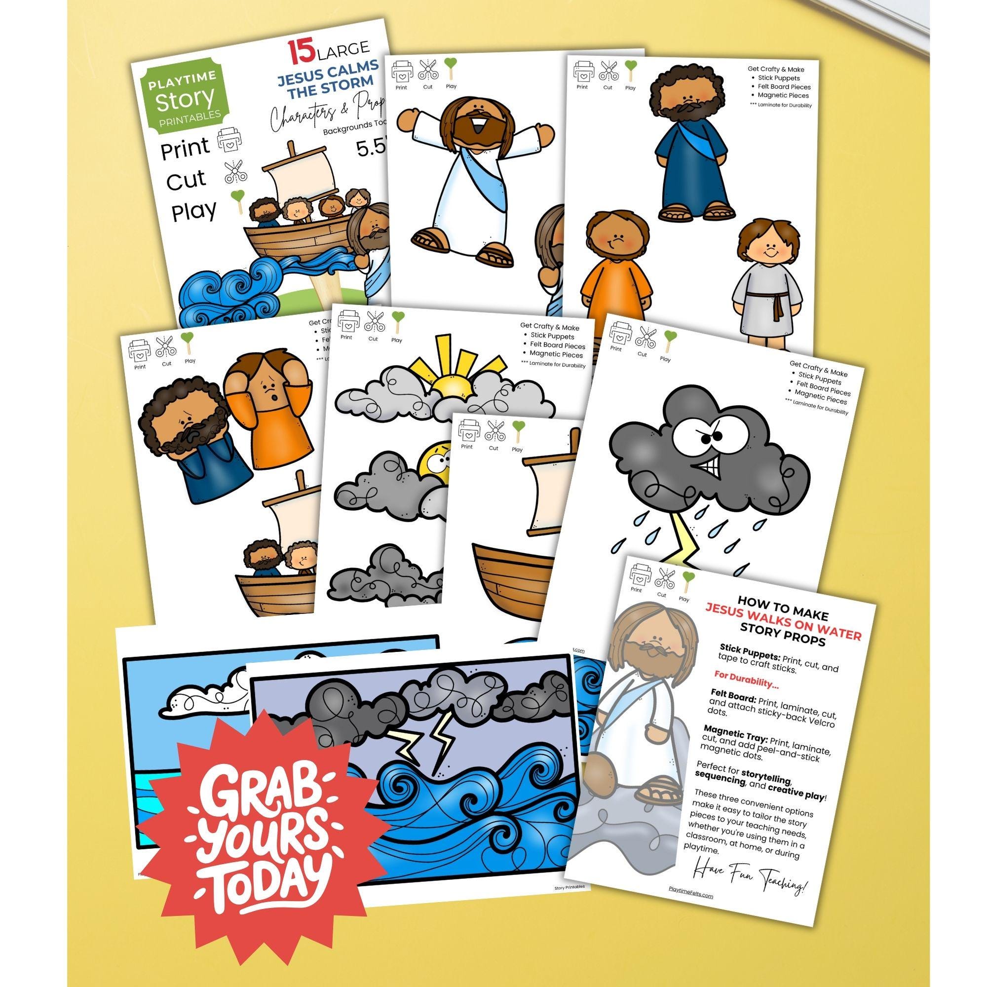 Jesus Calms the Storm Stick Puppets Craft - Bible Story (PDF Download ...