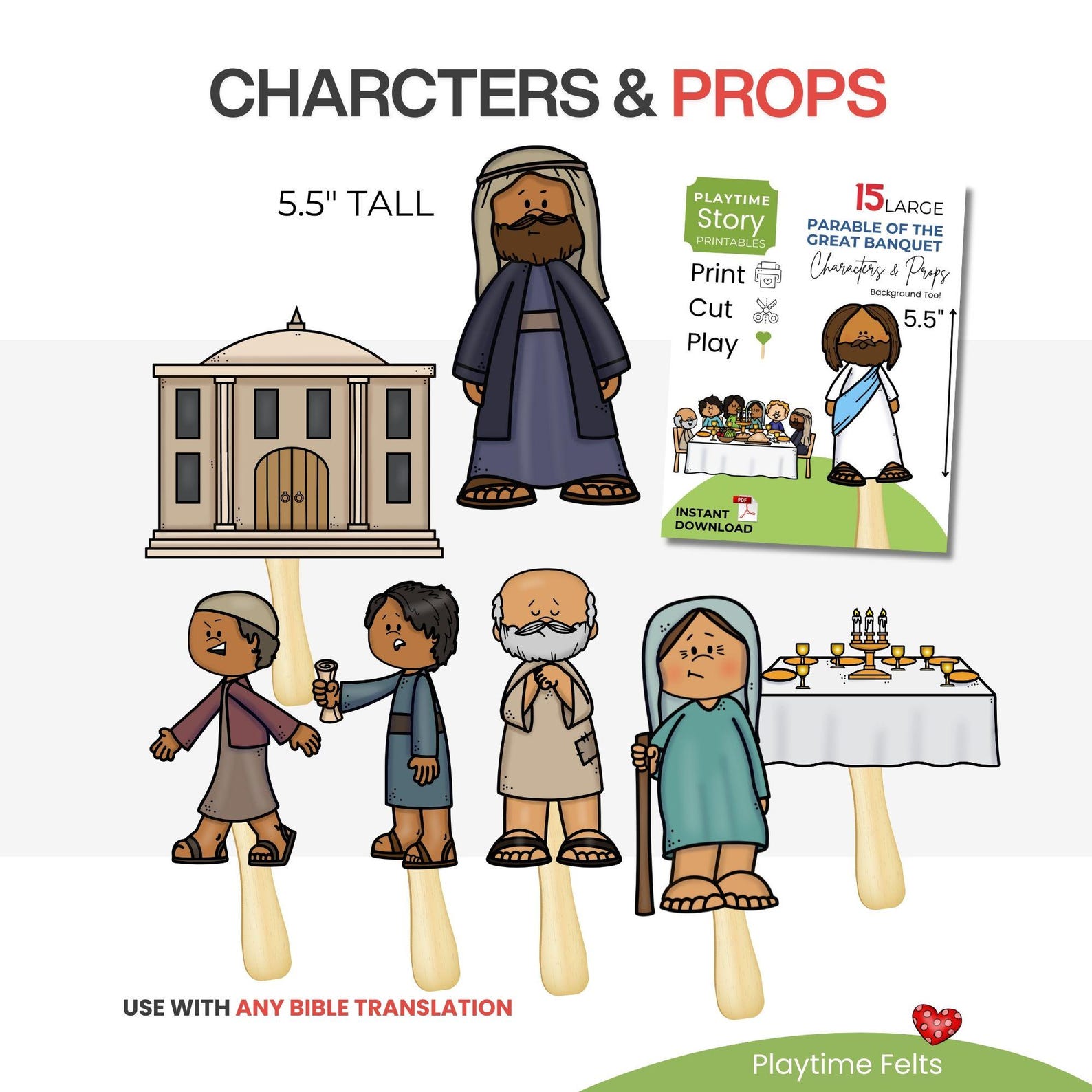 Great Banquet Parable Stick Puppets, Bible Story Craft (PDF Download ...