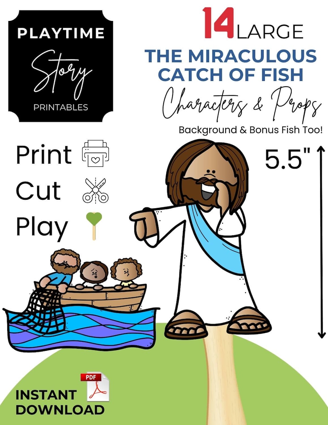 Miraculous Catch of Fish Story Printables: Bible Story Puppets (digital ...