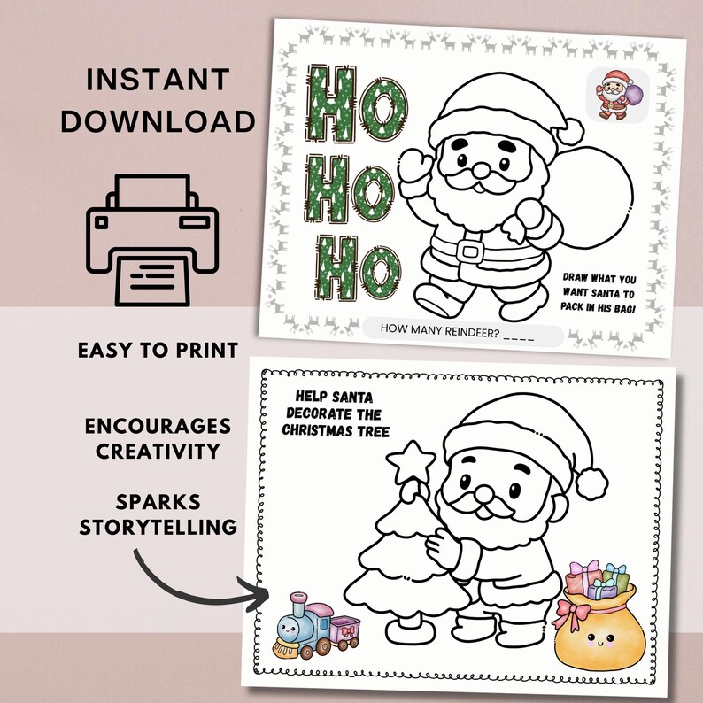 Christmas Activity Placemats Santa Coloring Pages Holiday Printables ...