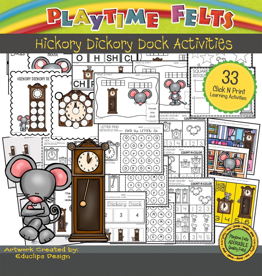 Hickory Dickory Dock Printable Worksheets: Montessori Learning (PDF) - Etsy