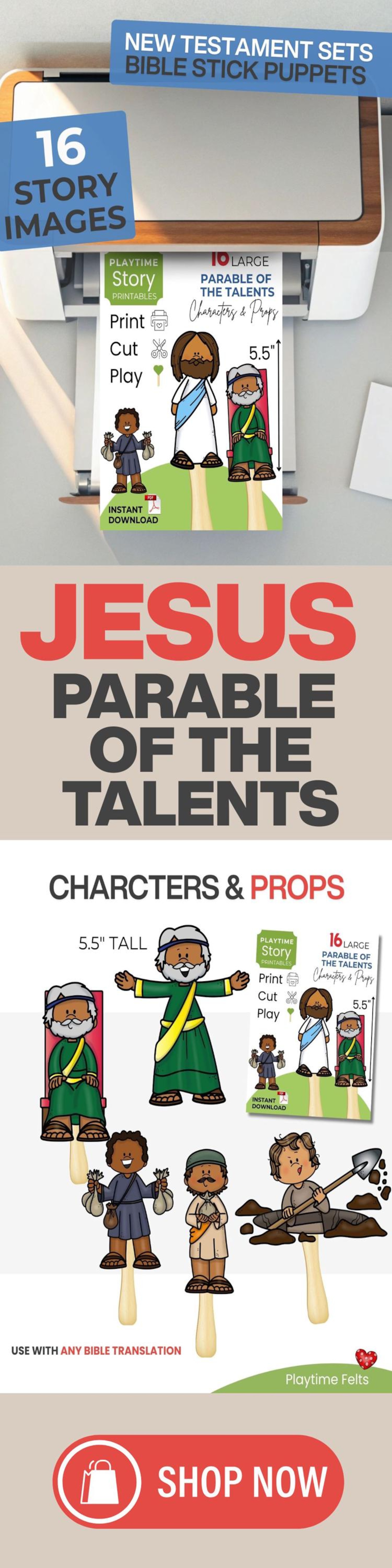 Parable of the Talents Stick Puppets, New Testament Story (printable ...