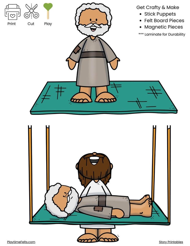 Jesus Heals Paralyzed Man Printables | Bible Story Stick Puppets (PDF ...