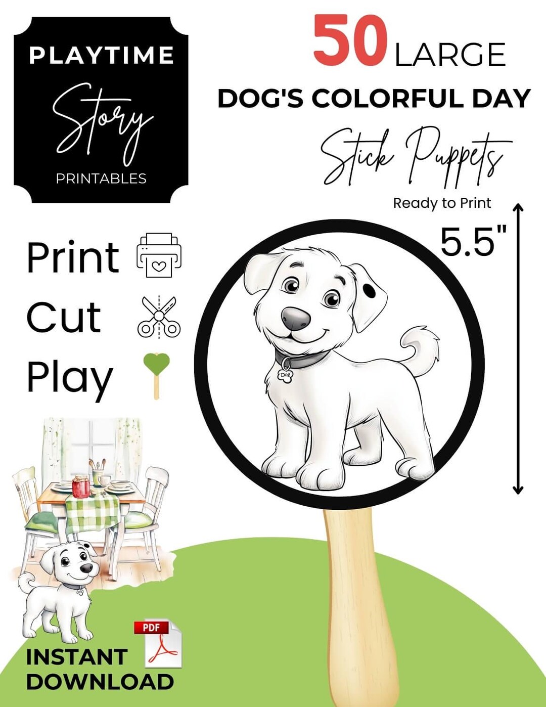 Dog's Colorful Day | Story Time Printables | Stick Puppets, Story Props ...