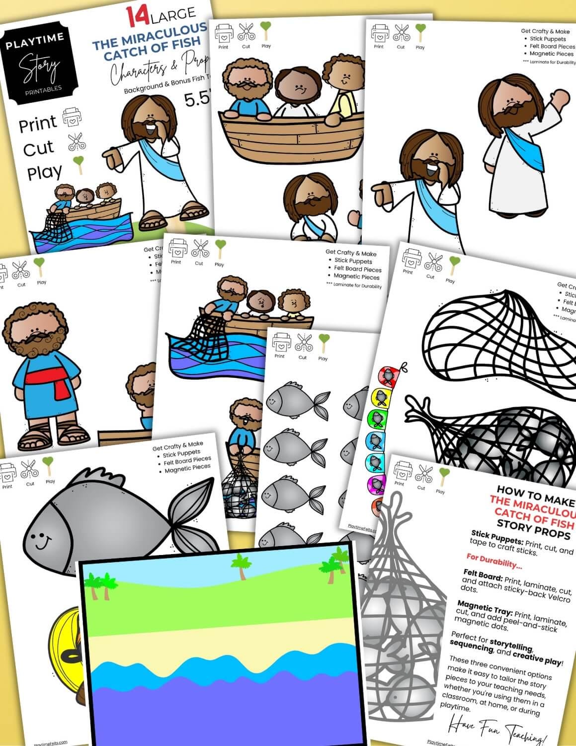 Miraculous Catch of Fish Story Printables: Bible Story Puppets (digital ...
