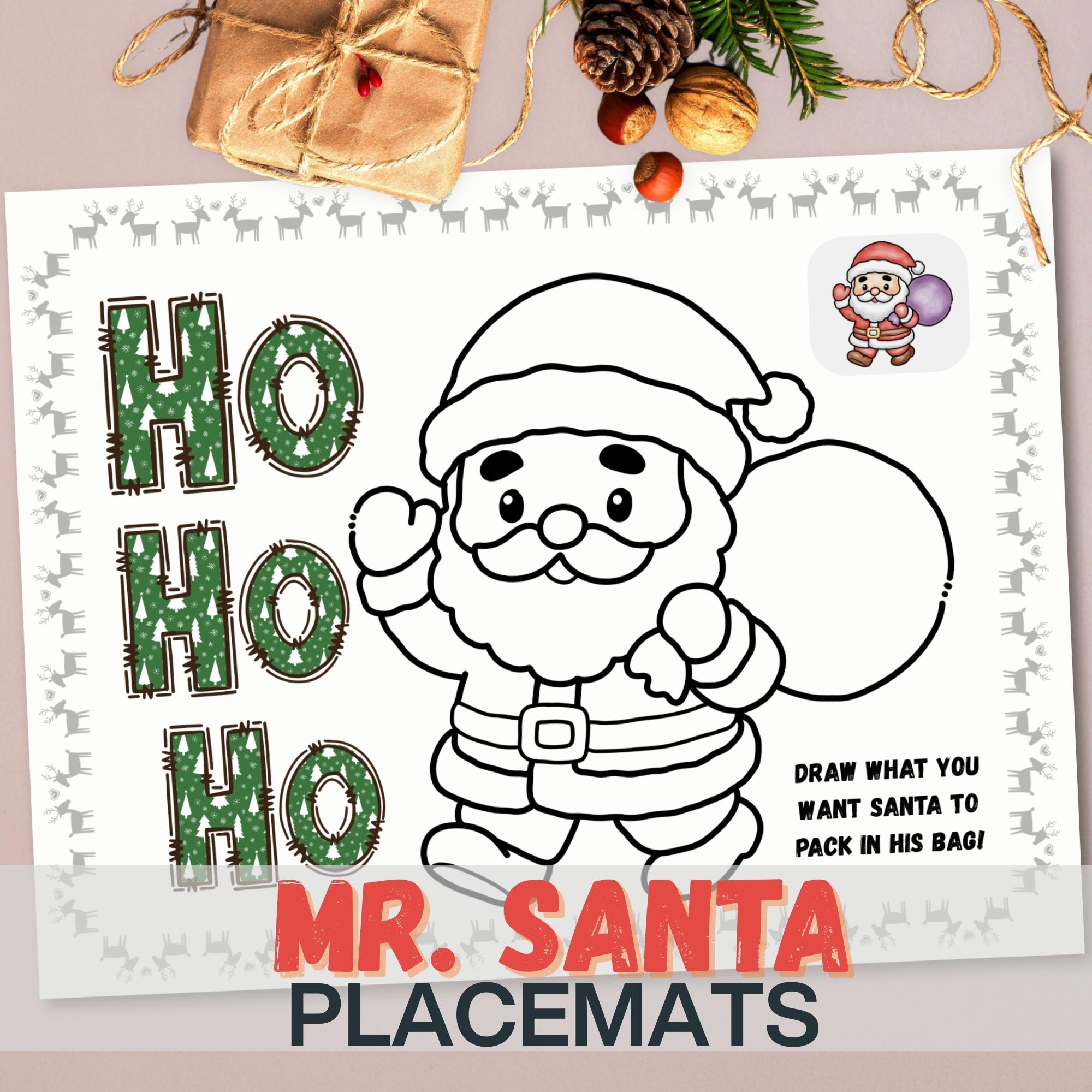 Christmas Activity Placemats Santa Coloring Pages Holiday Printables ...