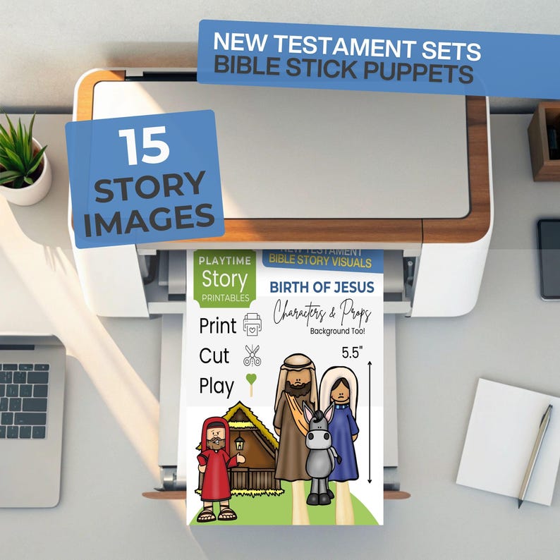 Jesus Story Stick Puppets: Nativity Bible Printables (PDF Download ...