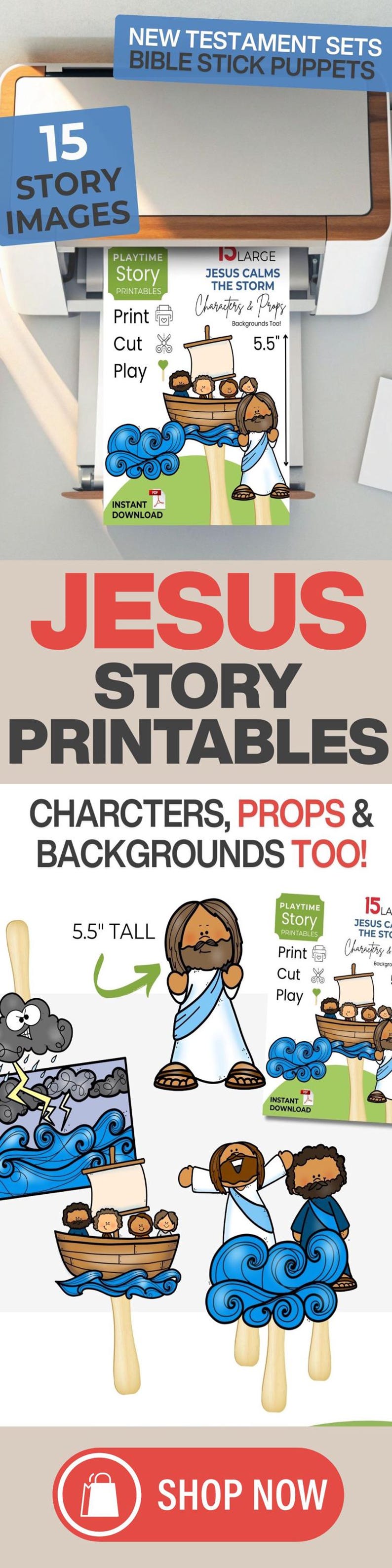 Jesus Calms the Storm Printable Stick Puppets Craft Miracles of Jesus ...