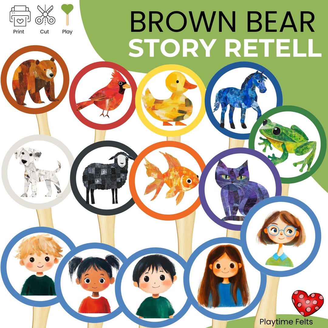 Brown Bear Printable Animal Stick Puppet Play to Learn Sequence Skill ...