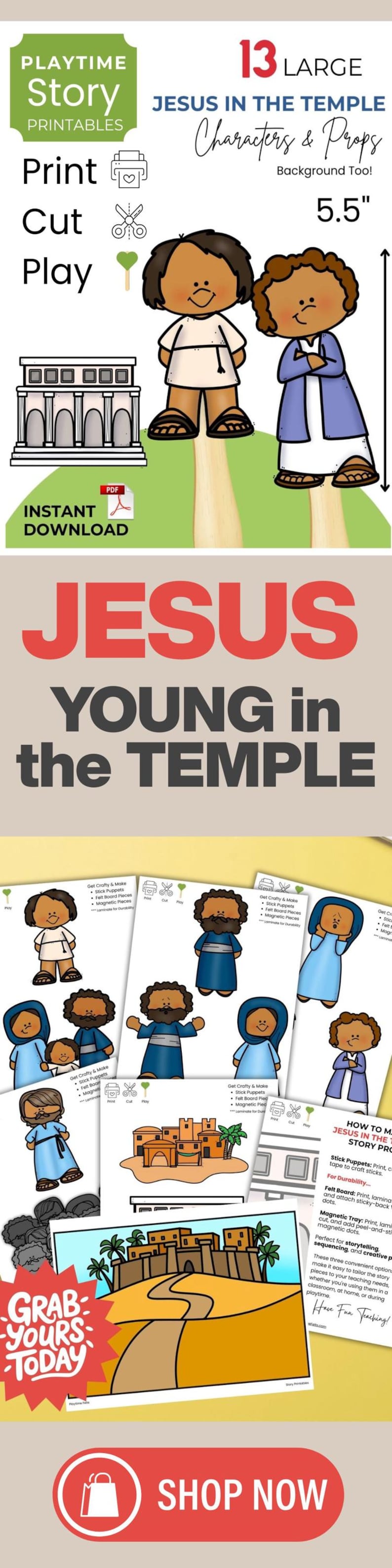Jesus in the Temple Puppets Printable – DIY Bible Craft for Kids Story ...
