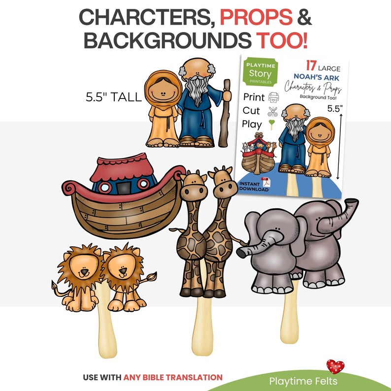 Noah’s Ark Printable Puppets Bible Story for Kids Bible Crafts Sunday ...
