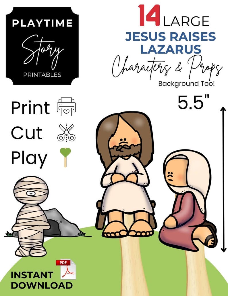 Jesus Raises Lazarus Storytelling Printables, Bible Story Puppets ...