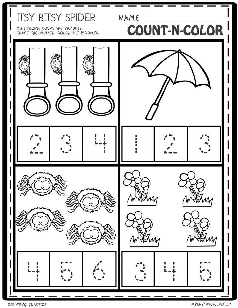 Itsy Bitsty Spider Prek Worksheets Preschool-kindergarten, Montessori ...