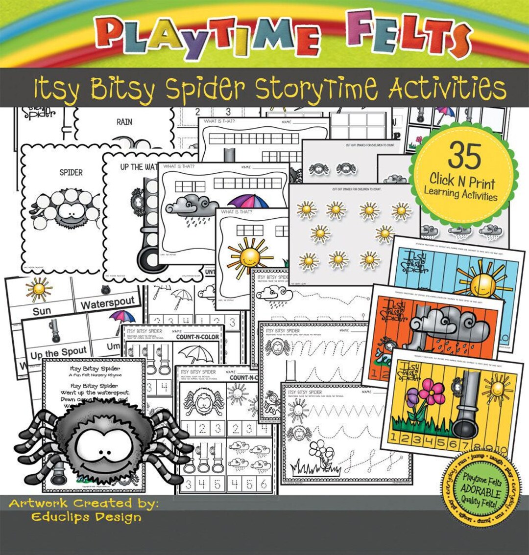 Itsy Bitsy Spider Preschool Worksheets: Tracing, Coloring (PDF Download ...