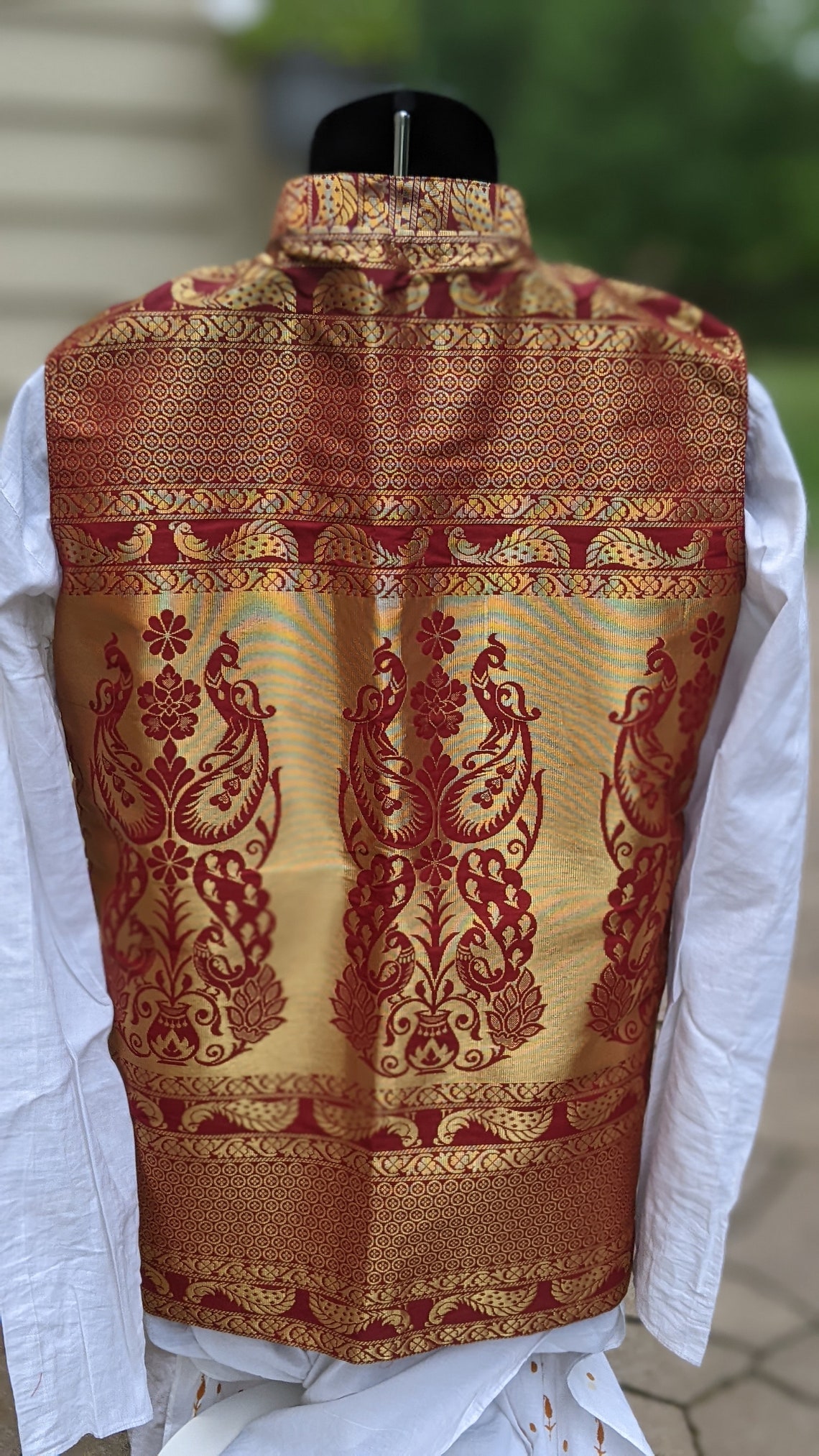 Maroon & Gold Paithani Men's Vest Jacket / Size - 40" / (only Jacket ...