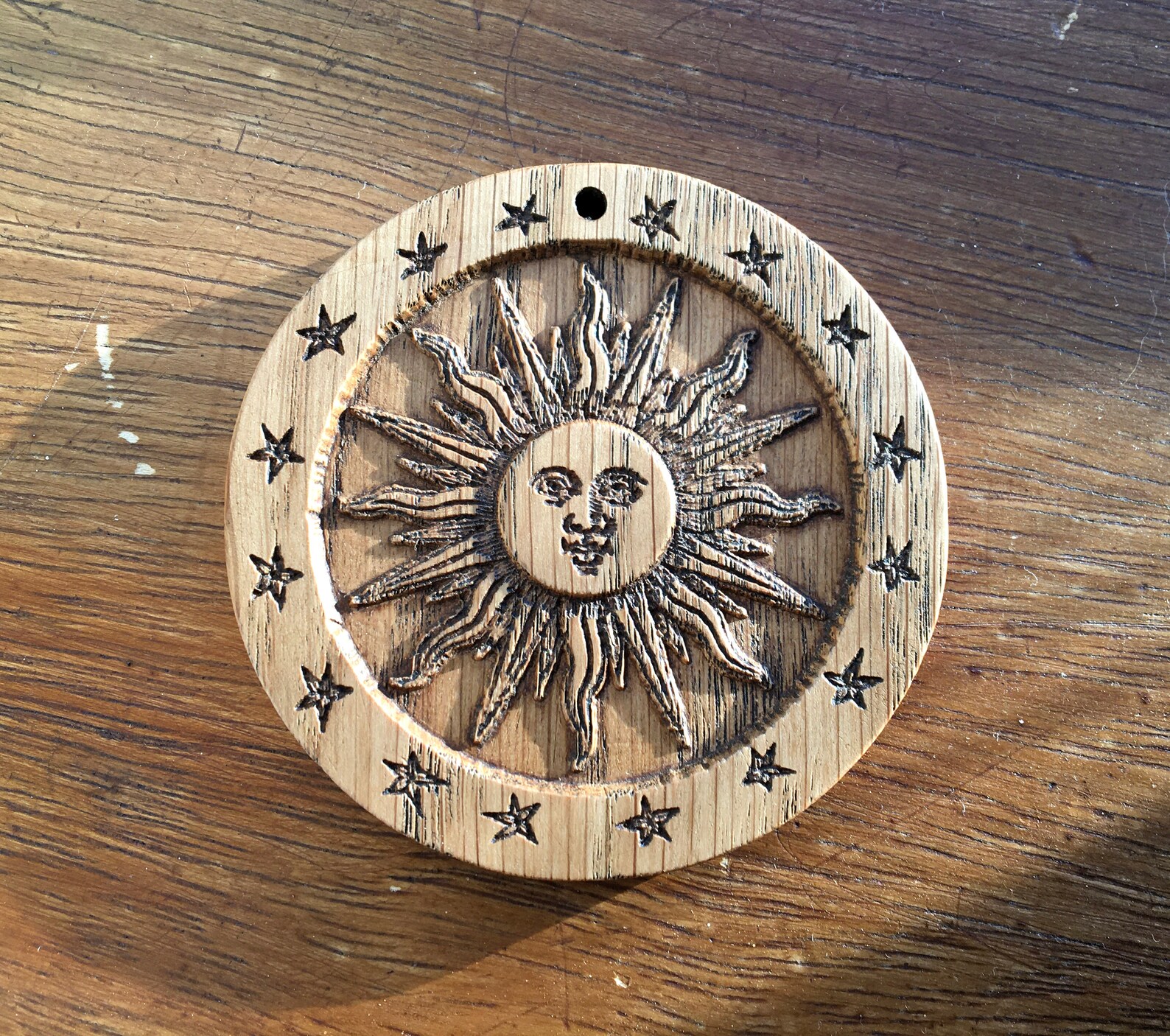 SOLAR TALISMAN / Sun Pendant in Solid Oak | Etsy