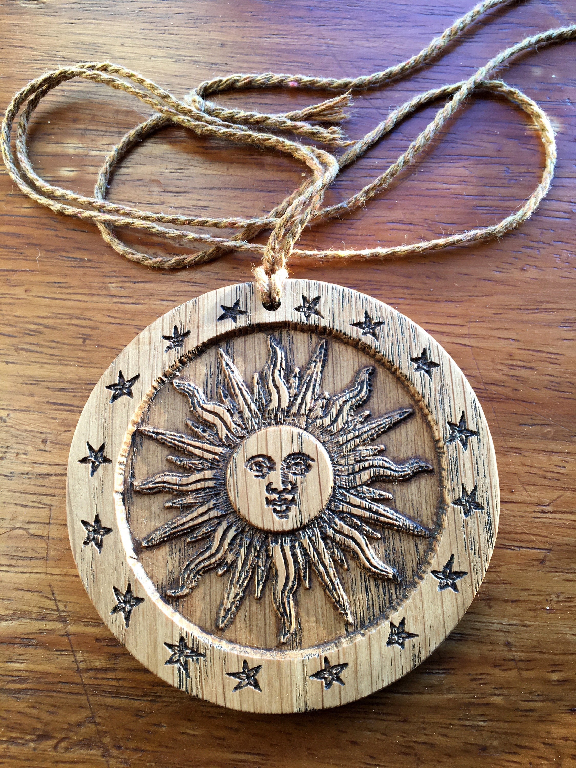 SOLAR TALISMAN / Sun Pendant in Solid Oak | Etsy