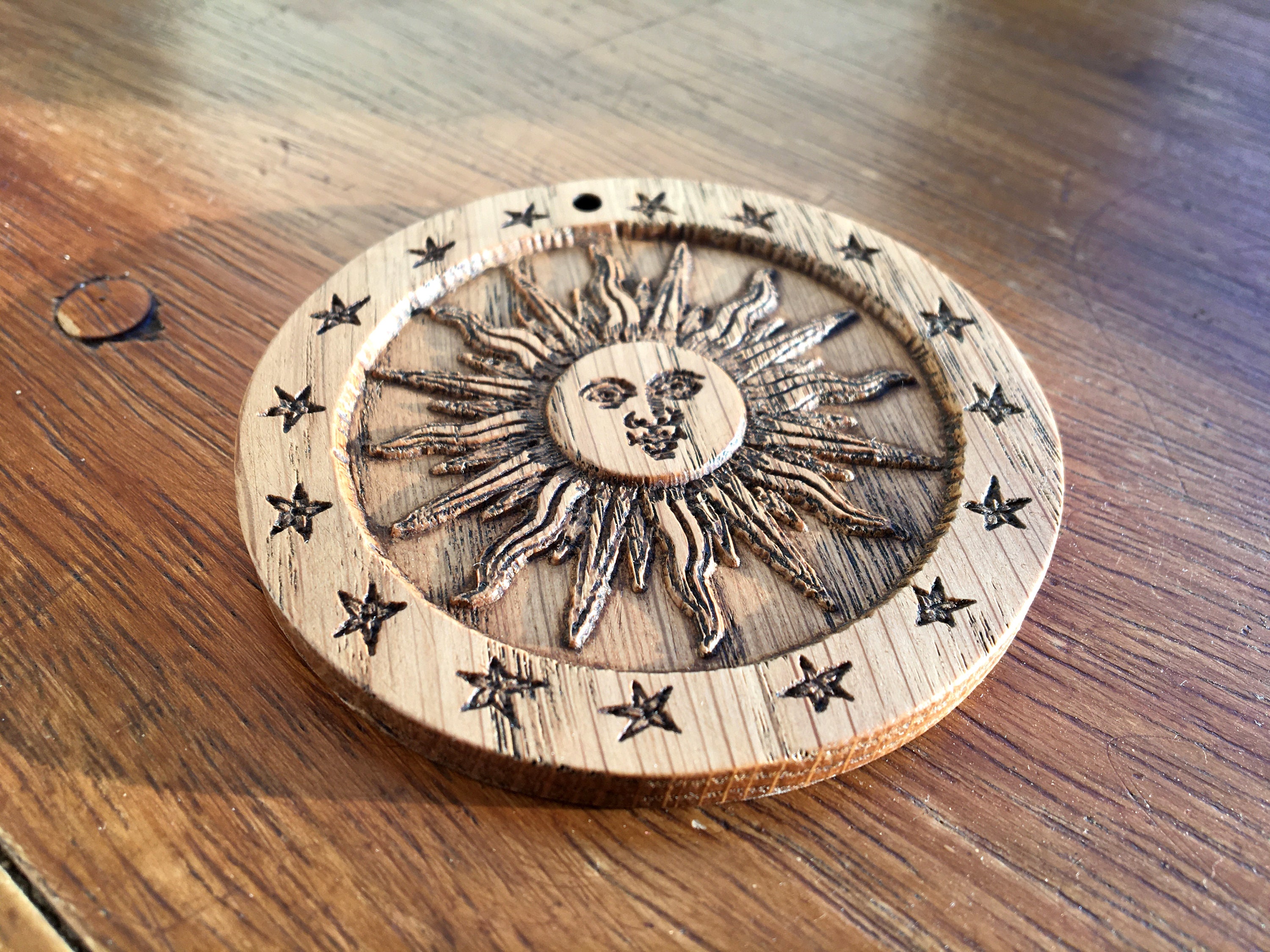 SOLAR TALISMAN / Sun Pendant in Solid Oak | Etsy