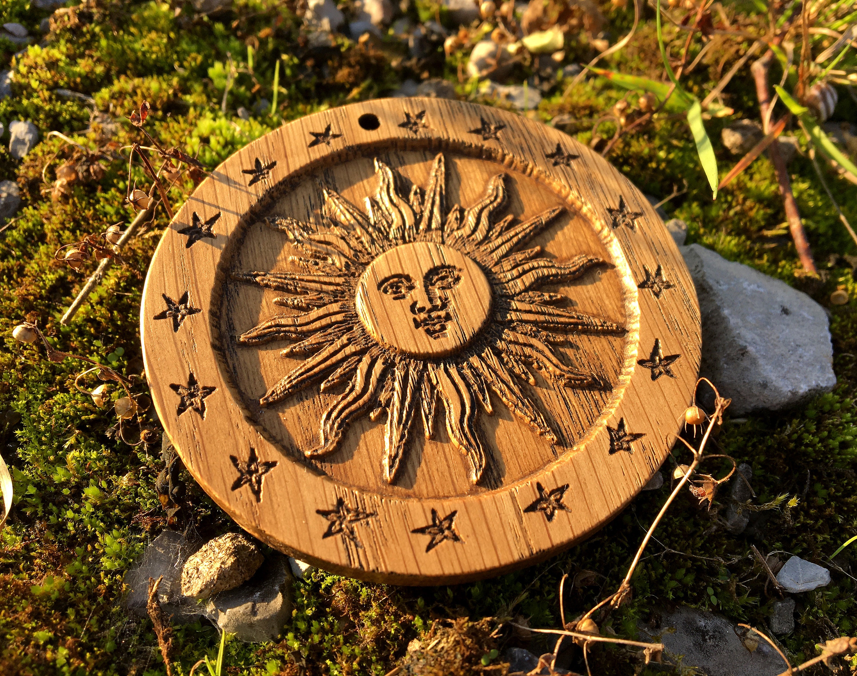 SOLAR TALISMAN / Sun Pendant in Solid Oak | Etsy